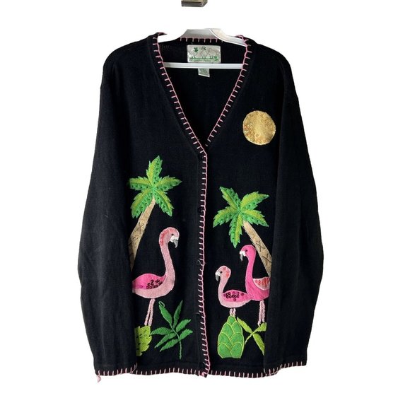 Vintage | Sweaters | Vintage 99s Flamingo Palm Tree Tropical Knit ...